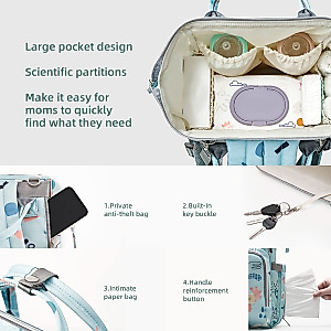 SEENUR Diaper Bag BackpackTravel Handbags Waterproof Diaper Tote with Large Capacity Bottle Insulation for Mom Dad(Sky Blue)