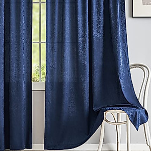 Privacy Sheer Curtains 84 inch Length 2 Panels Set, Semi Sheer Privacy Curtain Drapes, Navy Rod Pocket Velvet Opaque Privacy Curtains for Windows Living Room Bedroom Sunroom French Doors (52"W x 84"L)