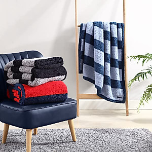 Nautica Throw Blanket Ultra Soft Plush Sherpa Home Décor, All Season Bedding, 50 x 60, Lawndale Blue/Red