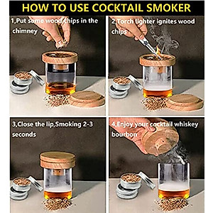 Cocktail Smoker Kit & Chips For Old Fashioned Cocktails,Drink Smoker Infuser Kit with 4 Flavors Wood Chips, Old Fashioned Smoker Kit for Cocktail, Whiskey, Wine, Christmas gifts for Dad Boyfriend (B)