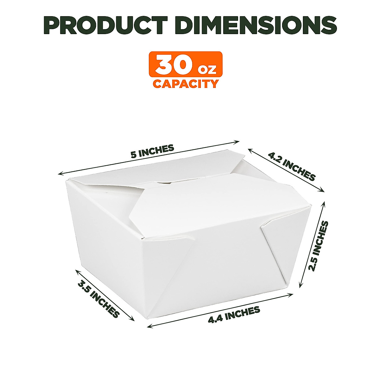 Fit Meal Prep 50 Pack 30 oz Paper Take Out Containers 5 x 4.2 x 2.5 - White Lunch Meal Food Boxes #1, Disposable To Go Packaging, Microwave Safe, Leak Grease Resistant for Restaurant and Catering