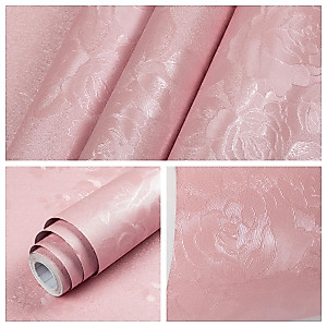 Anmon Pink Contact Paper 17.7''x118'', Peel and Stick Wallpaper Modern Self Adhesive Pink Wall Paper, Removable Renter Friendly Textured Pink Wall Paper for Wall,Cabinets, Drawers Home Decor