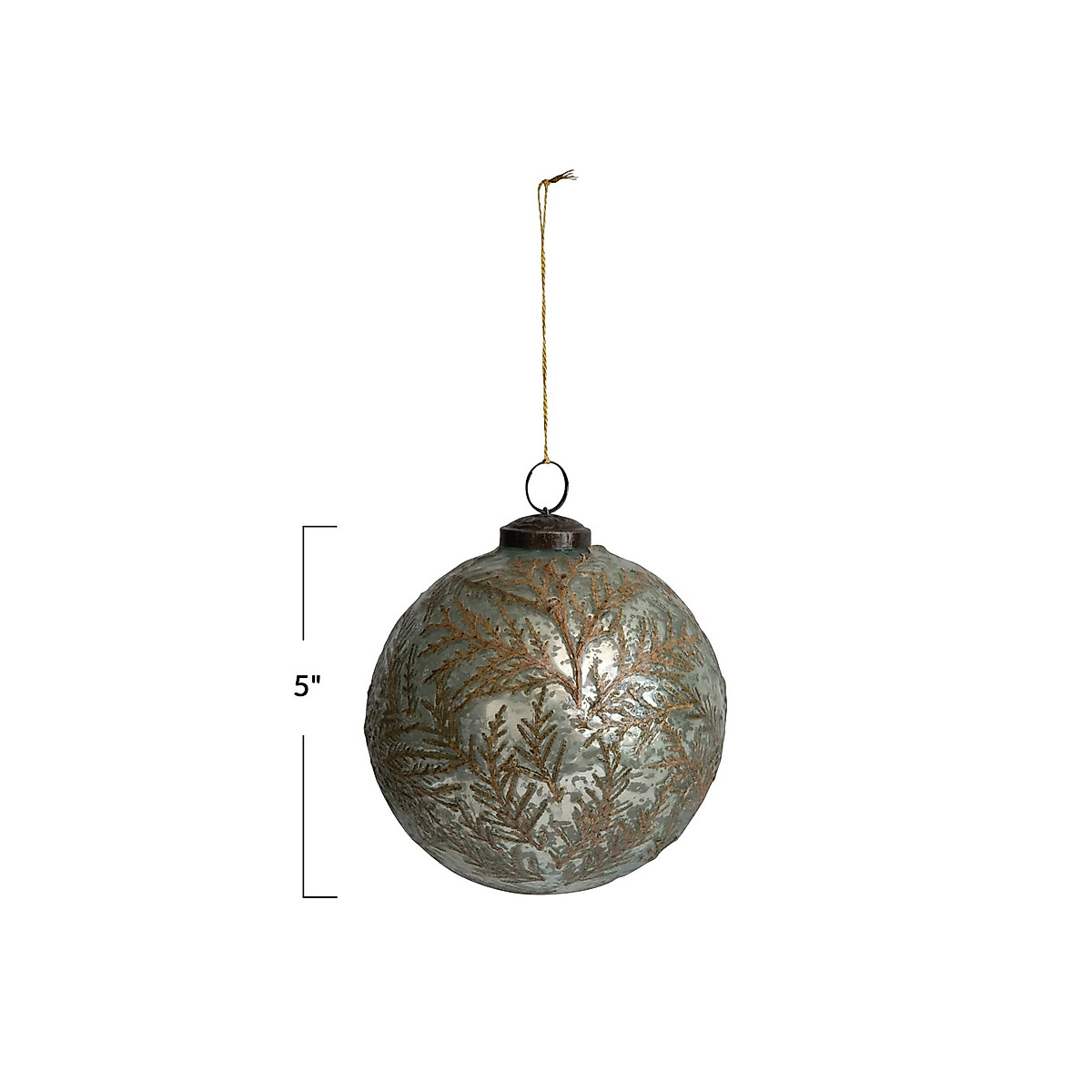 Creative Co-Op 5' Round Mercury Glass Ball Ornament w/Embedded Juniper Needles, Mint Color
