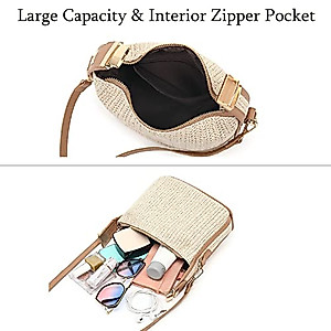 FAIME Straw Crossbody Bags for Women, Small Round Straw Beach Bag, Straw Shoulder Bag Summer Satchel Purse Straw Handbags (Beige)