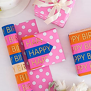 RUSPEPA Reversible Wrapping Paper Roll - Birthday Pink Pattern Great for Birthday, Party, Baby Shower - 17.5 Inches X 32.8 Feet