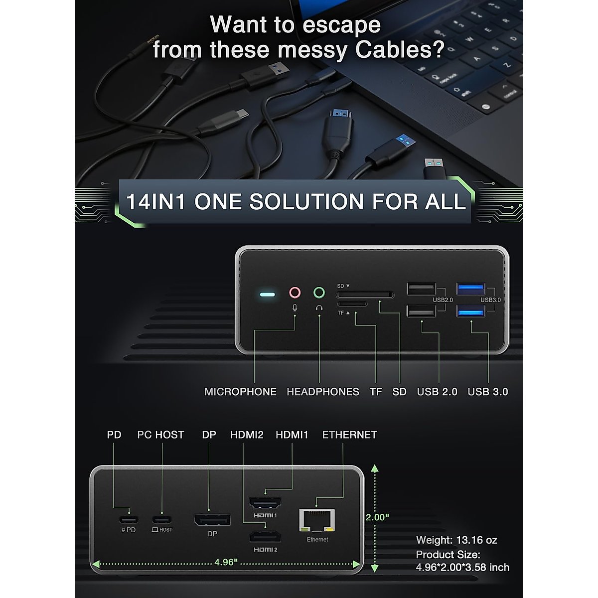 Hiearcool Docking Station,Universal USB C Docking Station,Quadruple Display Compatible for macOS Windows USB C/A Laptop 14IN1 Docking Station