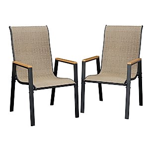 UDPATIO Patio Stackable Chairs Set of 2, Outdoor Dining Chairs with All Weather Breathable Textilene, High Back Metal Frame for Lawn Garden Backyard Deck, Brown