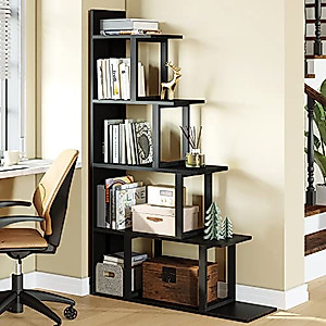 YITAHOME 5-Shelf Bookshelf, L-Shape Freestanding Ladder Corner Bookcase, Modern Minimalist Style Multipurpose Storage Display Rack for Living Room Bedroom Hallway Office, Black