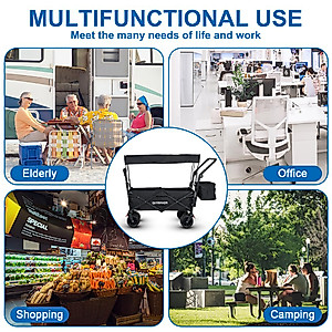 SKYMANOR Collapsible Garden Cart with Removable Canopy, 3-in-1 Utility Heavy Duty Wagon Cart with All-Terrain Wheels, Adjustable Handle, Seat Belt, 300LBS Folding Wagon for Camping(Black)