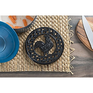 Home Basics Cast Iron Rooster (Black) Trivet, 8" x 8" x .62"
