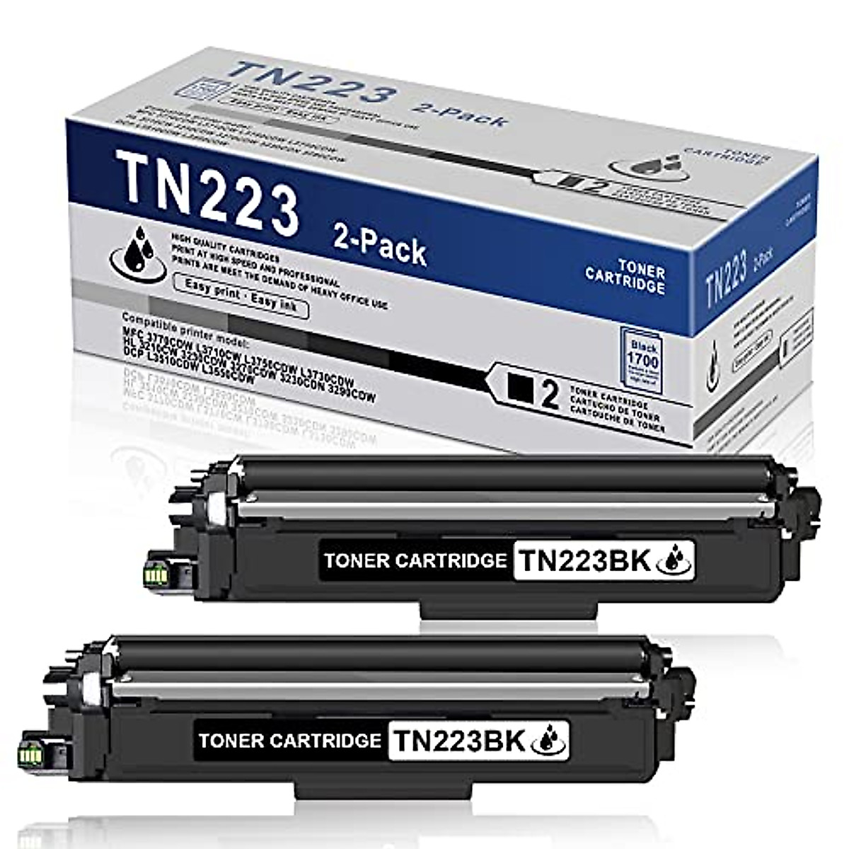 VIT 2 Pack TN223 TN-223 TN223BK TN-223BK Black Toner Compatible Toner Cartridge Replacement for Brother MFC 3770CDW L3710CW HL 3210CW 3230CDW 3270CDW 3230CDN 3290CDW DCP L3510CDW L3550CDW Printer
