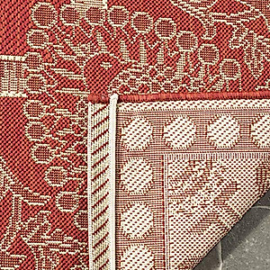 SAFAVIEH Courtyard Collection 4' x 5'7" Red / Natural CY2965 Indoor/ Outdoor--Waterproof Easy--Cleaning Patio Backyard Mudroom Accent--Rug