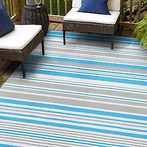 Outdoor Patio Rug Waterproof Camping - Outdoor Area Rugs Carpet Waterproof, Outdoor Plastic Straw Rug for Patios Clearance, Outdoor Rugs for Camping, Porch, Deck, Balcony, Backyard, Blue (4x6FT)