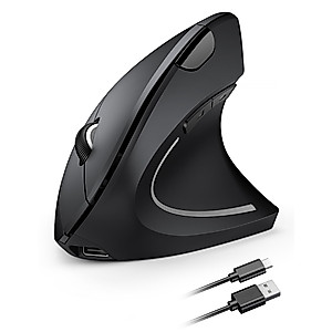 TECKNET Ergonomic Mouse, Rechargeable Vertical Ergo Mouse Wireless, Silent 2.4GHz 6 Buttons Optical Carpal Tunnel Mouse, 5 Adjustment Levels, Up to 4800DPI Wireless Mouse for Laptop, Desktop, PC