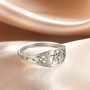 Dreamtimes Irish Knot Celtics Star Ring for Women Supernatural Pentagram Wicca Amulet Couple Rings Hamsa Fatima Hand Ring Vintage Religion Amulet Stainless Steel Jewelry Gifts (Knot Celtic, 20MM)