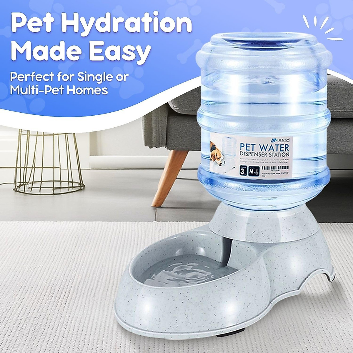 Flexzion Gravity Pet Water Dispenser Drinking Station for Dogs Cats (3 Gallon) Automatic Replenish Waterer for Small Large Breed Dog Cat,Feeding Watering Fountain Supplies Bottle Dish Bowl