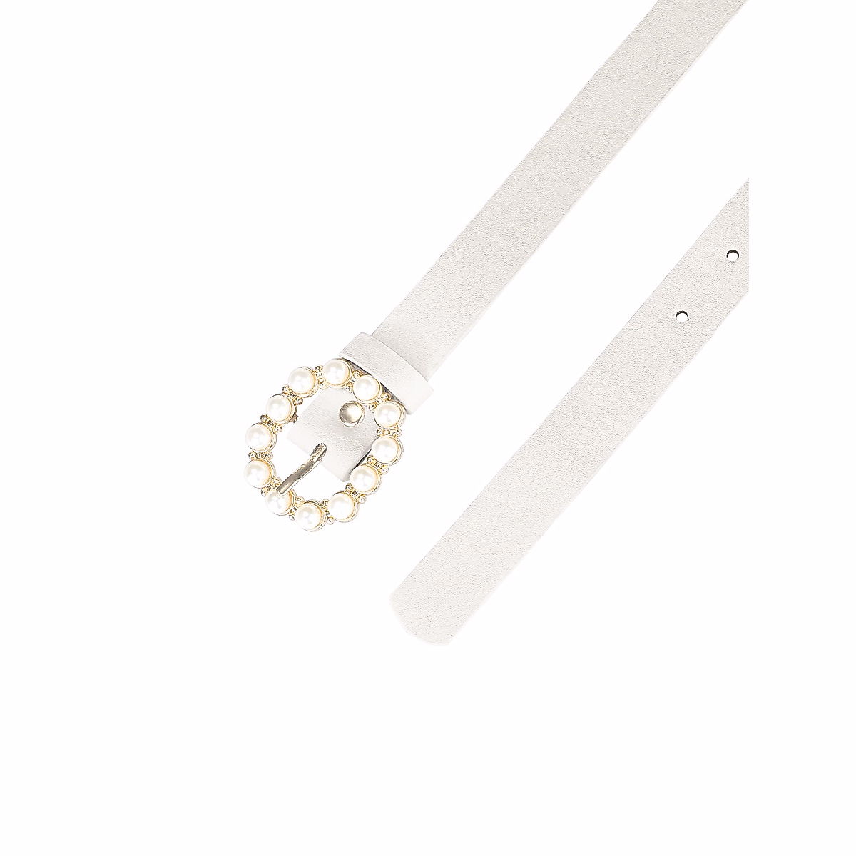 Allegra K Womens Pearl Waistband Skinny Leather Adjustable Pin Buckle Belt for Jeans Dresses Pants 75-90cm/29.53"-35.43" White