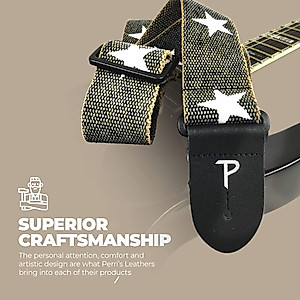 Perri's Leathers, Distressed Grey with US Flag Stars Themed, Cotton Guitar Strap, Anti-Slip, Classic, Suitable for Each Level, Adjustable from 39 to 58 Inch, Compatible with All Button Lock Systems