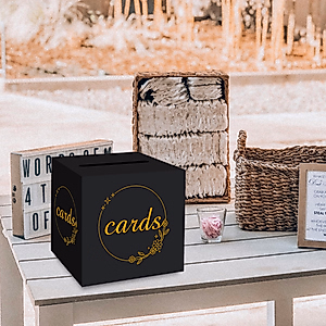 Laroder 1 Pack Black Card Box Wedding Card Box Graduation Card Box Holder Card Box for Party Baby Bridal Shower Funeral Retirement Gold Card Box Cardboard Birthday Card Box Raffle Box