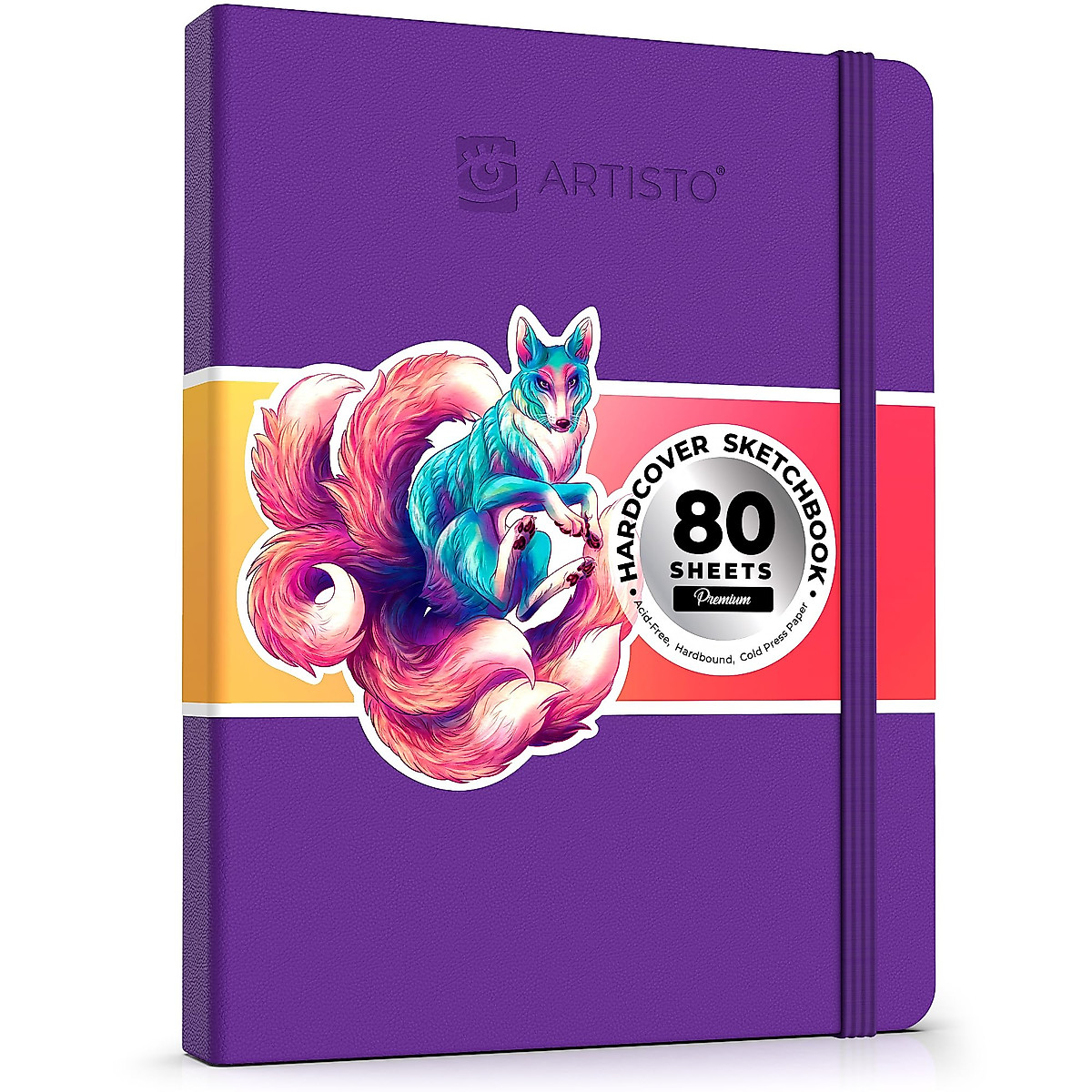 ARTISTO 8.5x11 Premium Hardcover Sketchbook - 80 Sheets (125 GSM), Acid-Free Drawing Paper, Hardbound Sketch Pad with Inner Pocket, Elastic Closure, and Bookmark Ribbon.