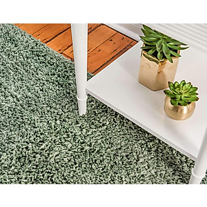Unique Loom Davos Shag Collection Area Rug - Solid (6' 7" Round, Sage)