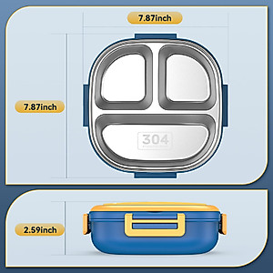 PEDECO Bento Box for Kids Stainless Steel - 3-Compartment - Complete Lunch Set with Portable Utensil - Ideal for Children Under 10 Years Old - Dishwasher Safe & BPA-Free(Blue)