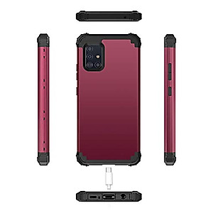 BENTOBEN Compatible with Samsung A71 5G Case, 3 Layer Hybrid Hard PC Soft Rubber Heavy Duty Rugged Bumper Shockproof Anti Slip Full-Body Protective Phone Cover for Samsung A71 5G 2020, Wine Red