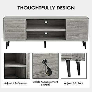 YESHOMY Modern Retro TV Stand for Televisions up to 65", Entertainment Center with Two Storage Cabinet and Shelf, Media Console for Living Room, Bedroom, Enterway, Office, 58 Inch, Gray