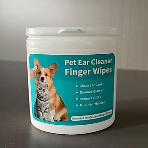 50 Pcs Ear Cleaner Finger Wipes, Dog Ear Finger Wipes, Ear Finger Wipes for Dogs Cats - Sooths & Deodorizes，Ear Relief Finger Wipes，Ear Cleansing Finger Wipes for Dogs，Sooths & Deodorizes (50 PCS)