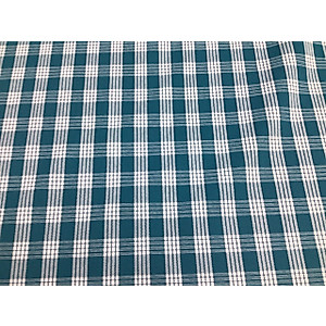 Teal Woven Palaka Hawaiian Print Fabric Sold by The Yard