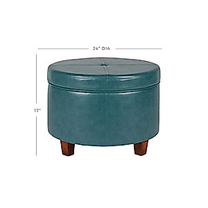 HomePop Round Leatherette Storage Ottoman with Lid, Teal