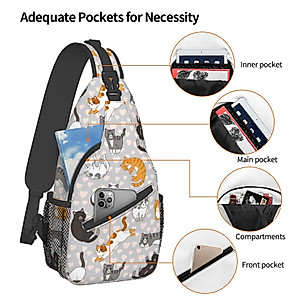 VOOHDDY Cute Cat Kitten Sling Bag For Women Men Fun Animal Travel Hiking Backpack Crossbody Shoulder Chest Bags Casual Daypack Sport