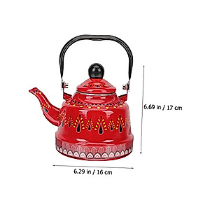 OUSIKA Tea Kettle Electricity Water Office Camping Stainless Top Kettle Stovetop Porcelain Steel Home Farmhouse Teakettle Kitchen Enamel Ceramic Drink Stove Red Bottom Household Coffee Cool Tea Pot Ke