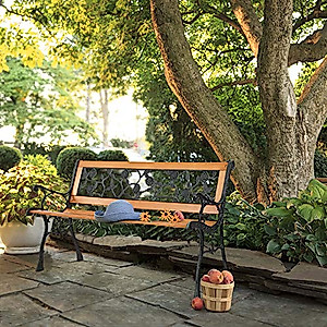 Cu Alightup Outvita 49.5in Garden Bench, Deck Hardwood Seat and Metal Armrest for Patio Front Porch Path Yard Lawn (Garden)