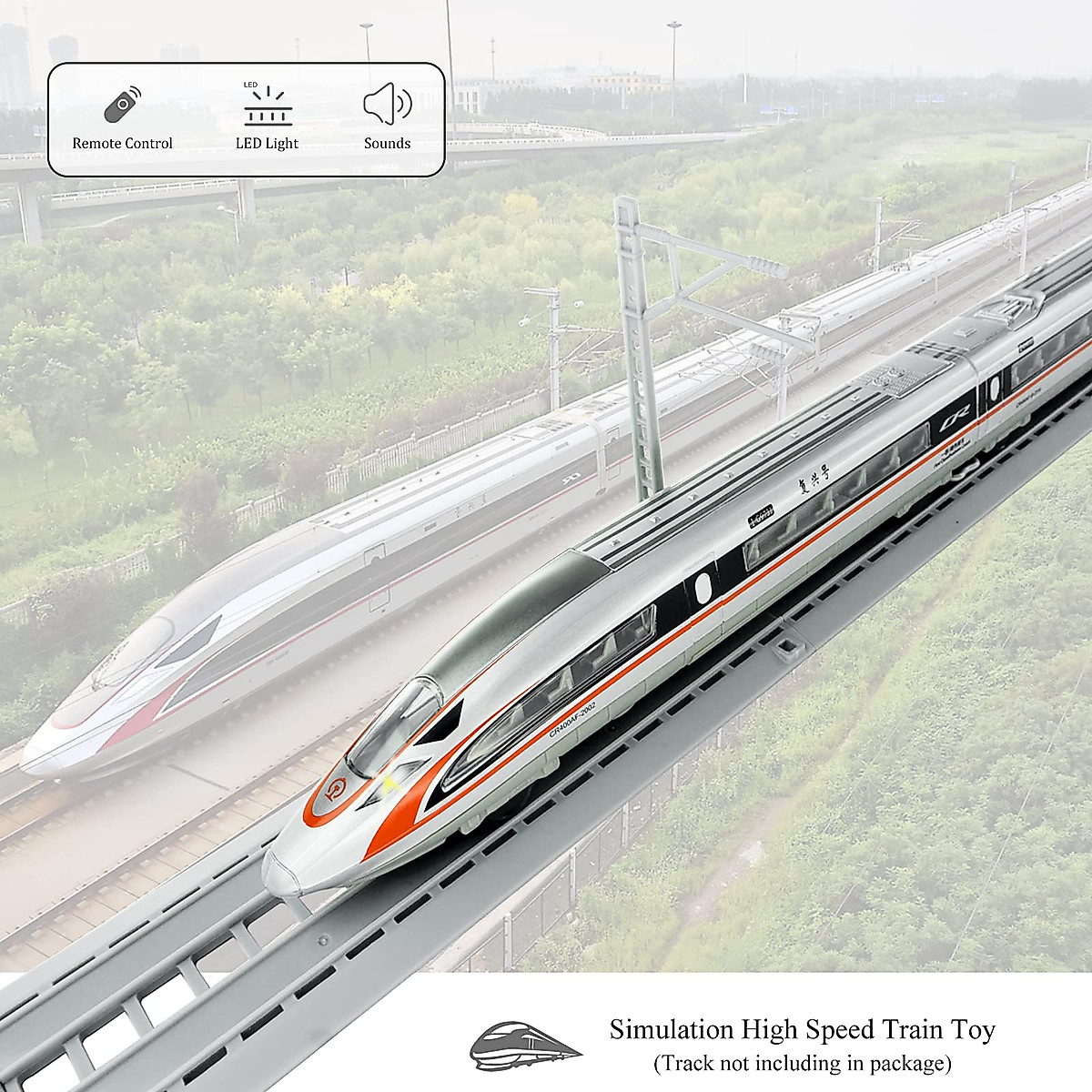 Remote Control Electric Bullet Train Sets, Battery-Powered High Speed Rail Toy with Sound & Light, Die Cast Alloy Model Express Car, Gifts for Kids 3 4 5 6 7 8+