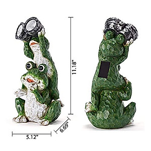 Yiosax Solar Powered Garden Statue, Cute Frog Animal Sculpture for Indoor Outdoor Decorations, Patio Yard Lawn Ornaments Gift（11.18inch Tall）