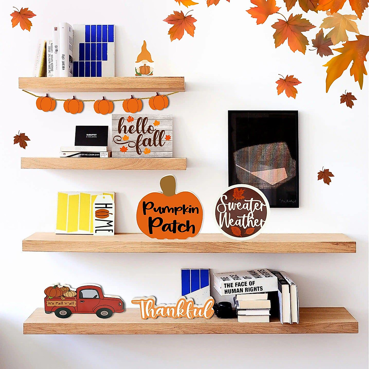 12 Pieces Fall Tiered Tray Decor Fall Wooden Signs Decor Set Include Pumpkin Gnome Truck Wood Sign Letter Sign Table Centerpieces for Thanksgiving Autumn Harvest Home Table Tiered Tray Decor
