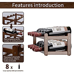 Bamboo Wine Rack, 2-Tier 8-Bottle Freestanding Display Wine Organizer Storage Shelf Table Top Countertop tle Cabinet Wine Holder for Kitchen Dining Living Room Bar Pantry Wine Cellar Basement