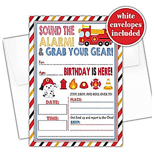 Firetruck Themed Birthday Party Invitation - Set of 20 with envelopes