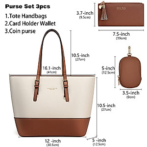 Jocose Moose Handbags for Women Wallet Tote Bag Shoulder Bag Top Handle Satchel Purse Set 3pcs (Beige + Brown)