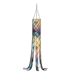 Colorful Tiles Texture Pattern Halloween Ghost Windsocks Hanging Decoration 40 In Ghost Windsock Flag Halloween Themed Holiday Windsock for Front Yard Patio Lawn Garden Party