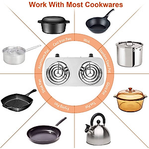 Hot Plate, 2000W Portable Electric Double Coil Burner with Dual Control & 5 Level Temperature Control, Easy to Clean, Lightweight Stainless Steel Countertop Stove for Kitchen Dorm Camping,110V