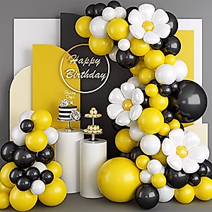 Black Yellow Balloon Garland Arch Kit,97Pcs Black Yellow and White Daisy aluminum film Latex Balloons for Baby Shower Wedding Birthday Graduation Anniversary Bachelorette Party Decorations