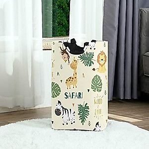 AJINGA Kids Laundry Hamper with Handles-Collapsible Fabric Laundry Bakset Dirty Clothes Hamper for Women,Cute Safari