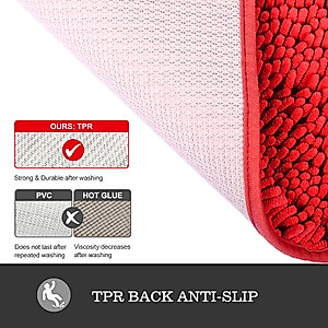 Yeaban Red Bathroom Rugs – Thick Chenille Bath Mats | Absorbent and Washable Bath Rug Non-Slip, Plush and Soft Rugs for Bathroom, Kitchen, Shower, Sink - 17" x 24"