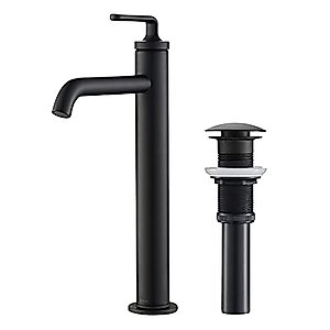 KRAUS Novis Single Handle Vessel Sink Bathroom Faucet with Pop-Up Drain in Matte Black, KVF-1220MB