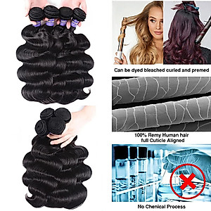 Brazilian Body Wave 4 Bundles (20 22 24 26 Inch) 100% Unprocessed Human Hair Weave Bundles 10A Grade Full Remy Hair Weft for Black Women Natural Color