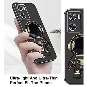 Compatible with Oppo A57 4G Case Silicone TPU Plating, Oppo A57 4G Cases Cute Astronaut Pattern Phone Case with Stand (Black)