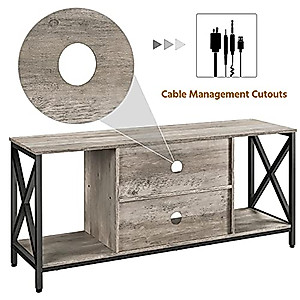 Yaheetech TV Stand for 65 inch TV Console Table with Storage Shelves Cabinet, 55" Wood Entertainment Center for Living Room, Industrial Modern Style TV Cabinet for Flat Screens, Gray