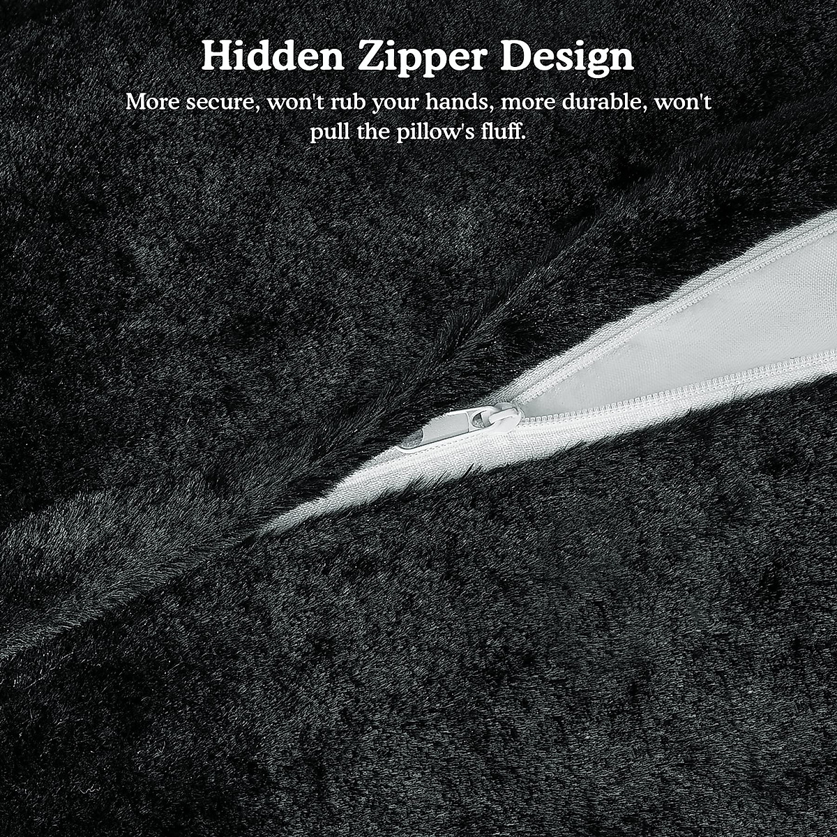 TOONOW Set of 2 Decorative Throw Pillow Covers 18x18, Black Fluffy Pillow Covers New Luxury Faux Fur Square Sofa Pillow Covers for Sofa Couch Living Room Bedroom, No Pillow Insert